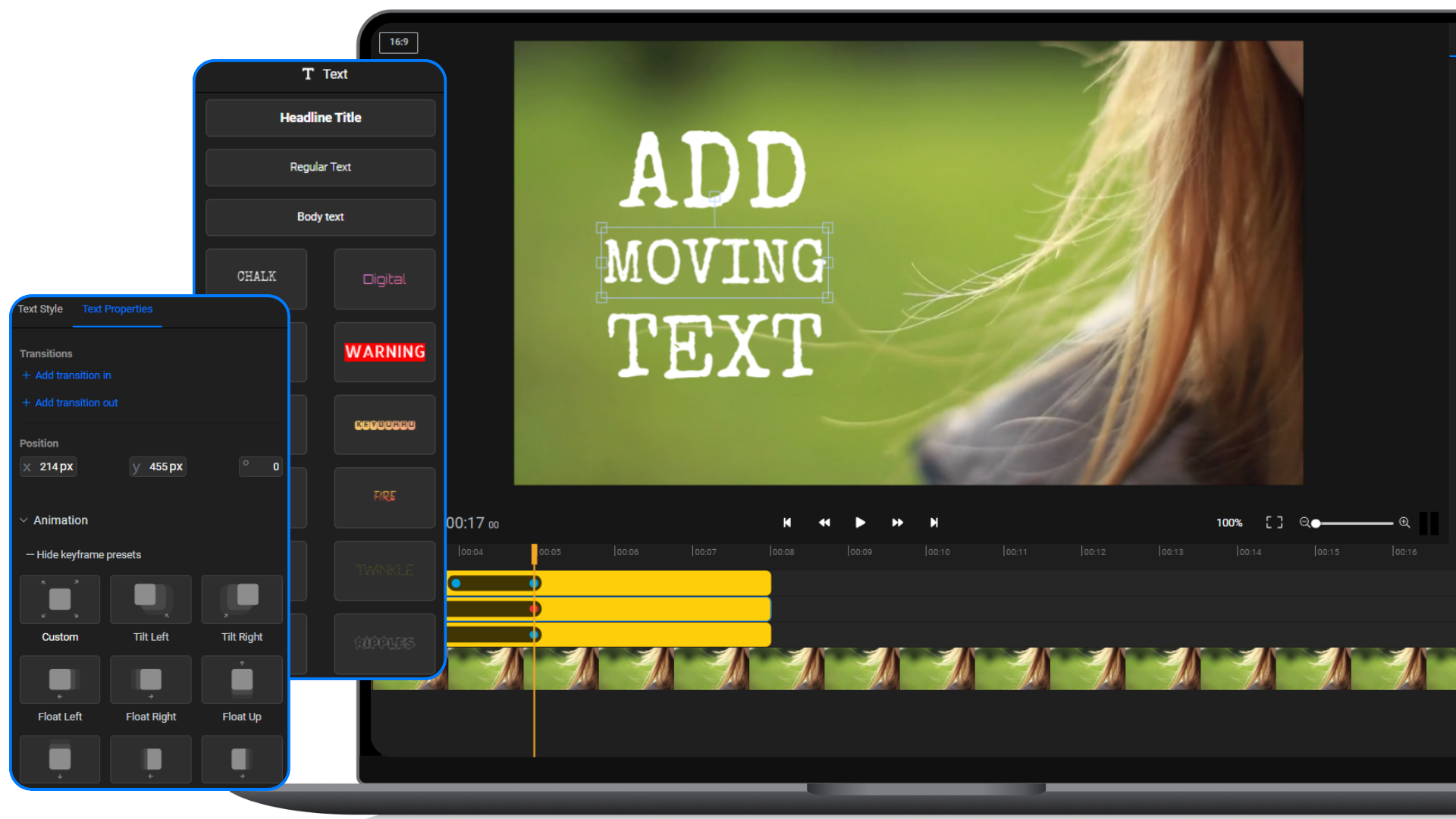Add Moving Text to Video Online with Flixier